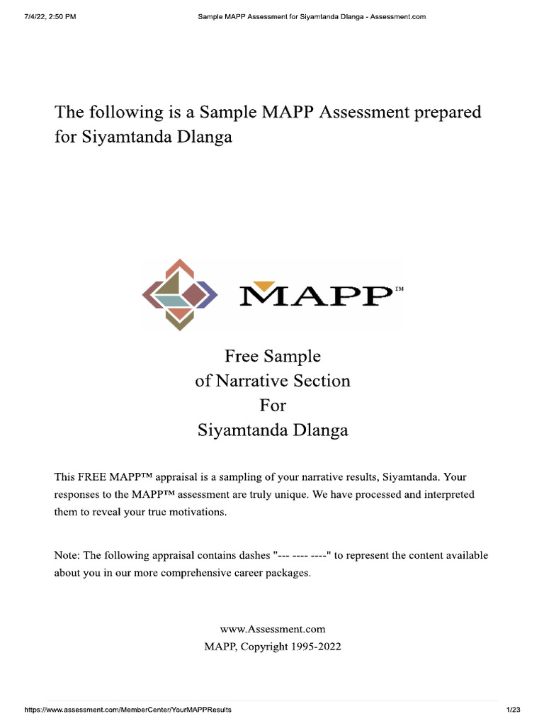 MAPP Test Results Siyamtanda | PDF