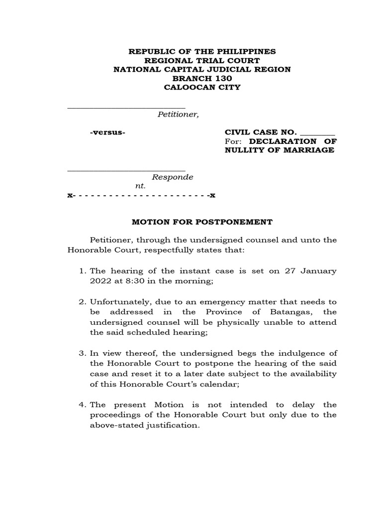 Motion For Postponement | PDF | Government | Separation Of Powers
