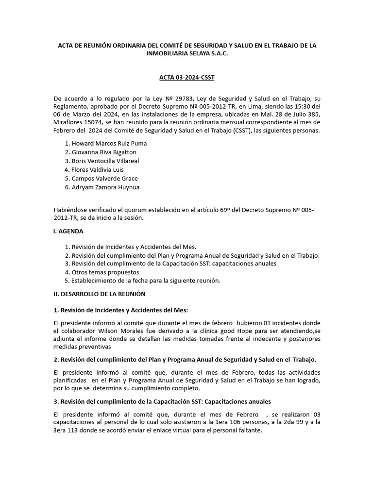2024.03 - Acta 03 - 2024-CSST Reunion Ordinaria | PDF | Gobierno
