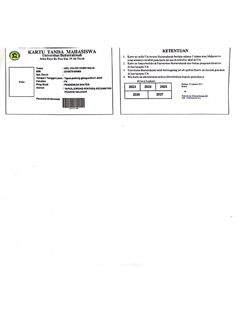 23-069 - Azil Valino - Kartu Tanda Mahasiswa | PDF