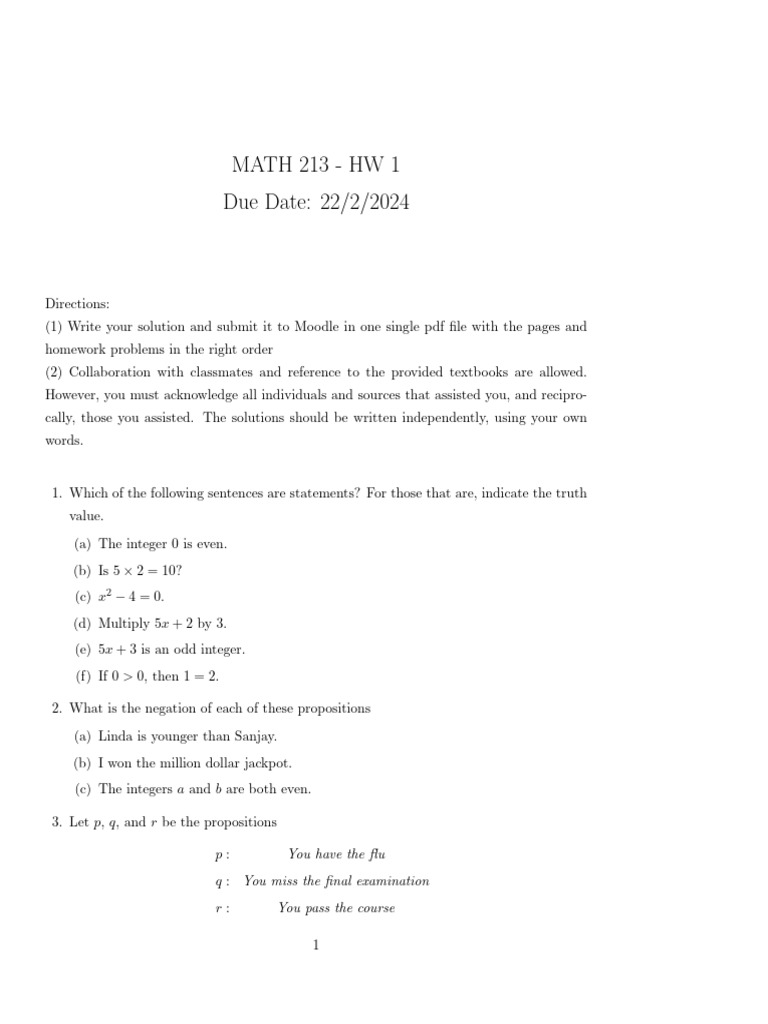 HW 1 | PDF | Mathematical Logic | Mathematics
