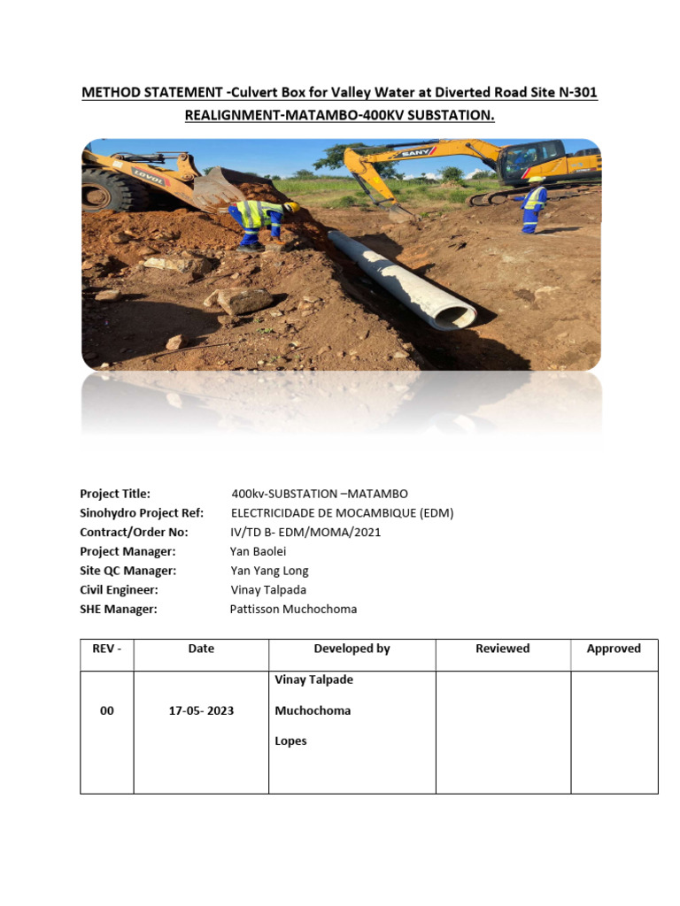 Method Statment For Diverted Vally Water-Realigned Access Road-N301 ...