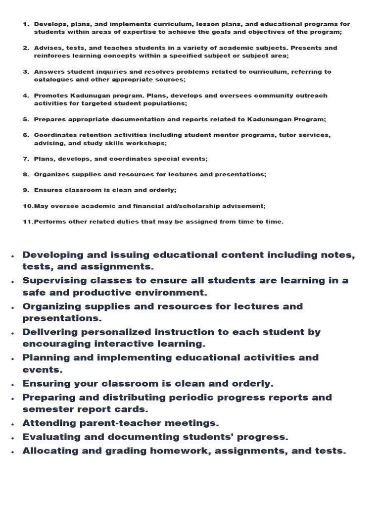 Teacher Job Duties | PDF