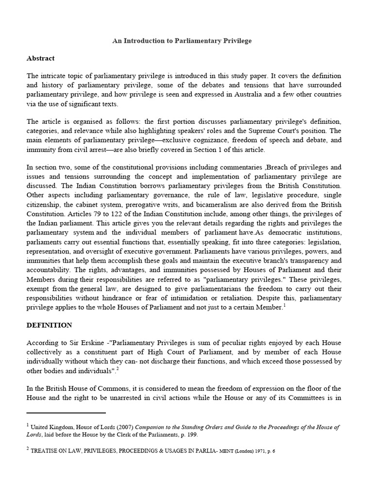 Parliamentary Privilege | PDF | Parliamentary Immunity | Contempt Of Court