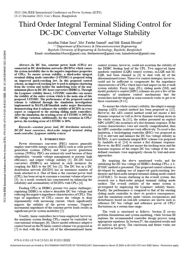 Third Order Integral Terminal Sliding Control For DC-DC Converter Voltage Stability | PDF ...