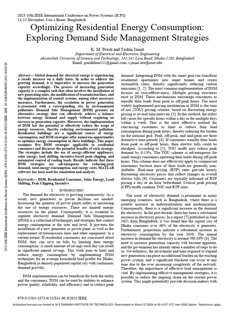 Optimizing Residential Energy Consumption Exploring Demand Side ... Optimizing Residential Energy Consumption Exploring Demand Side ...