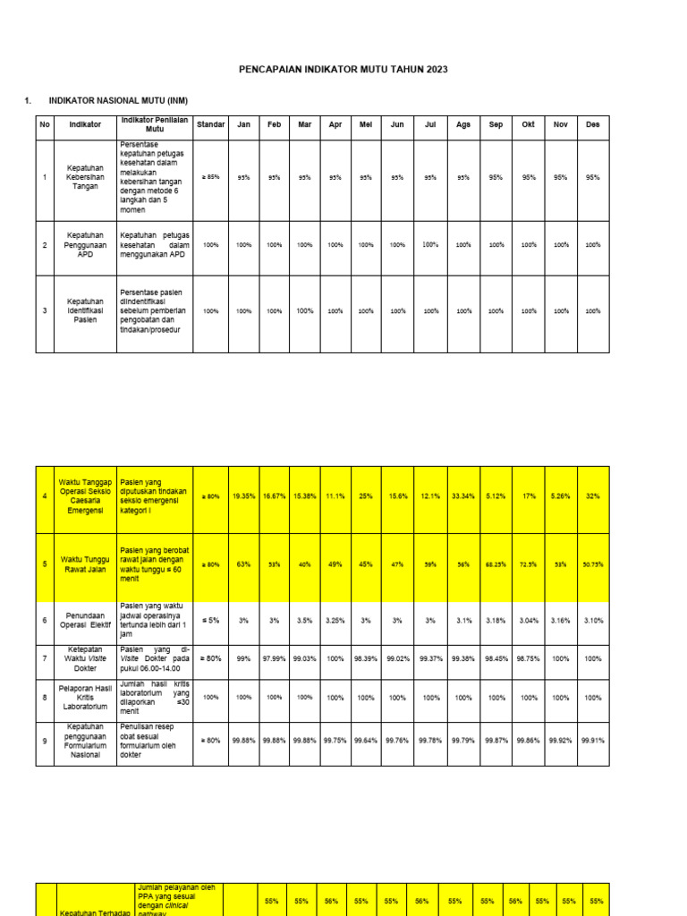 Pencapaian Indikator Mutu Tahun 2023 (Real) | PDF