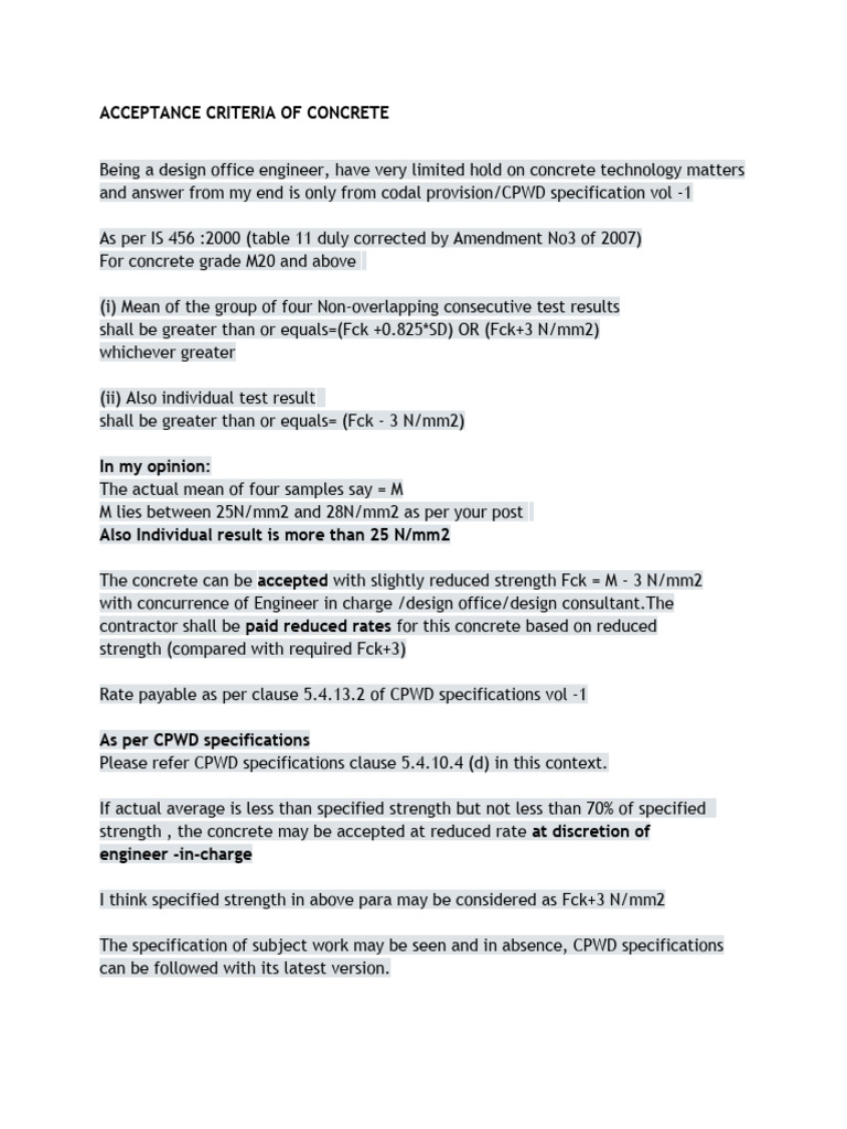 Concrete Strength Acceptance Criteria | PDF | Concrete | Standard Deviation