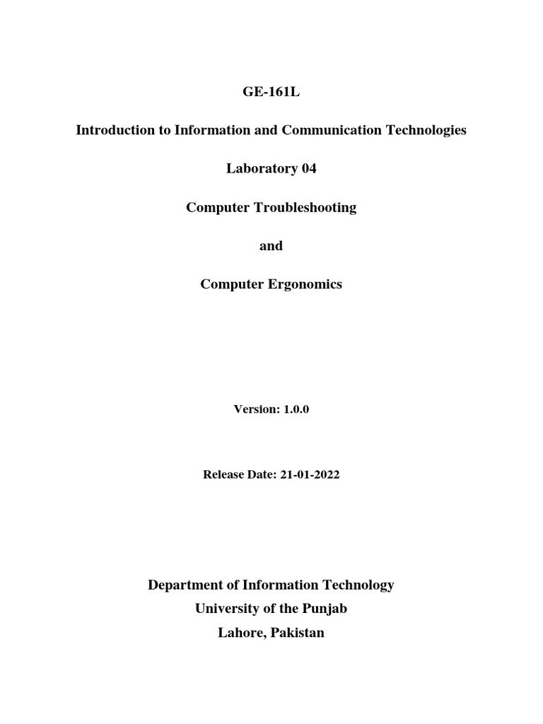 GE-161L ICT Lab-04 | PDF | Computer Keyboard | Computer Monitor