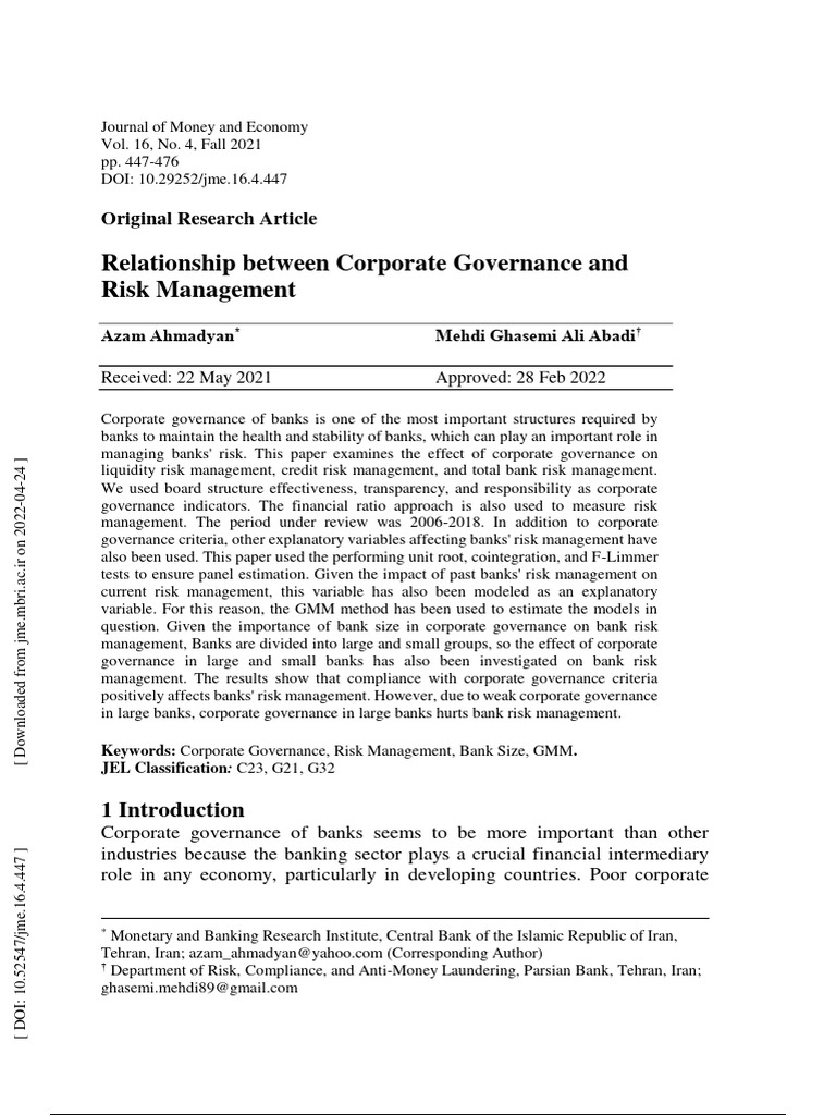 Relationship Between Corporate Governanc | PDF | Career & Growth | Finance & Money Management