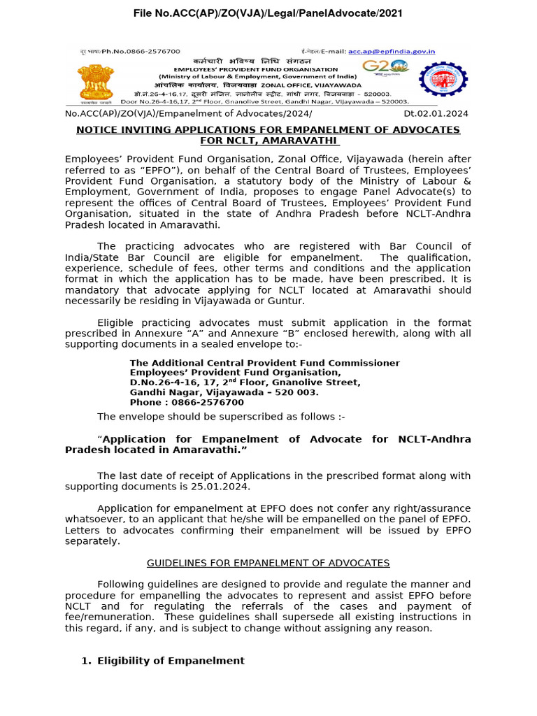 Advocate Empanelment Notice 2024 | PDF | Advocate | Judgment (Law)