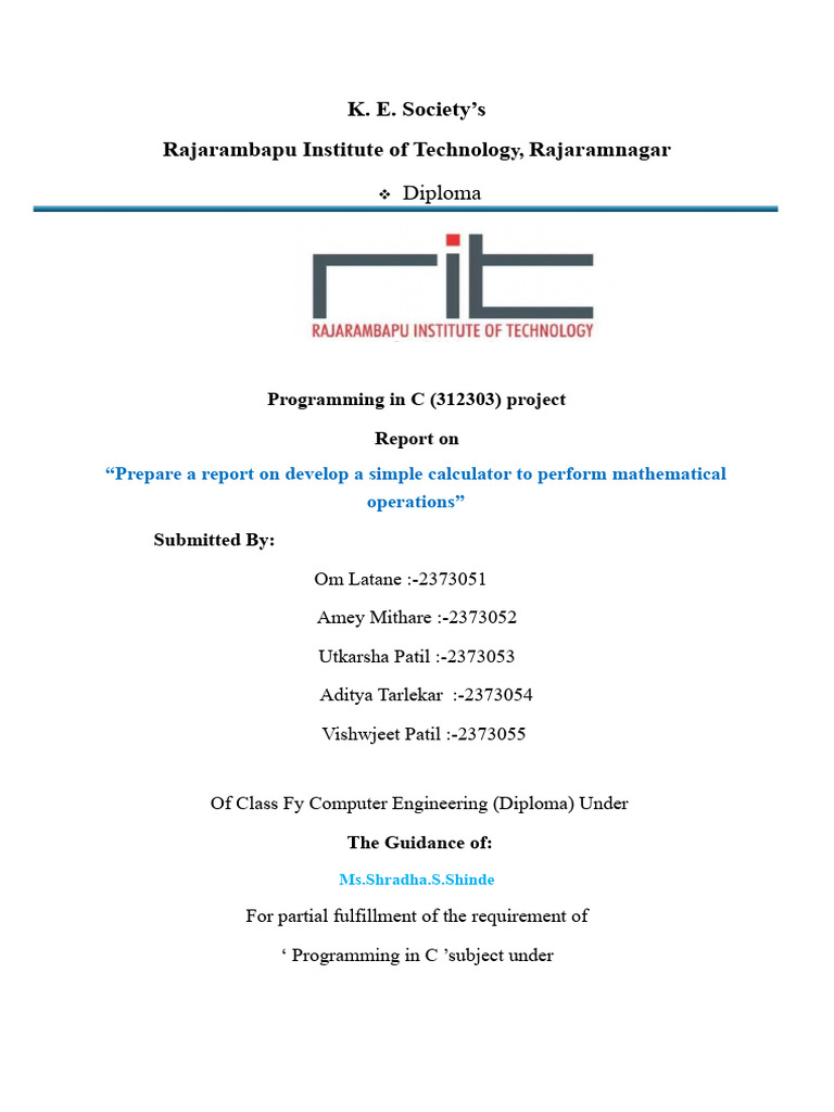 Calculator Report, C | Download Free PDF | Programming | Computer Program