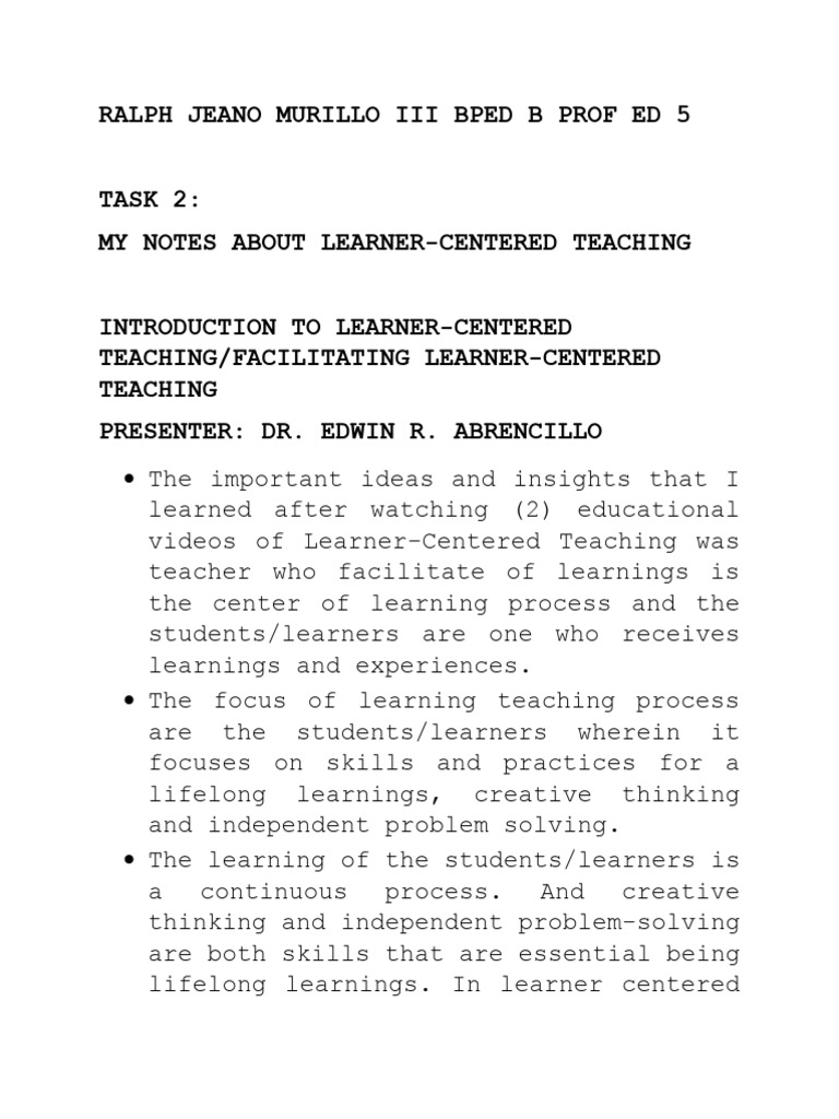 TASK 2- MY NOTES- PROF ED 5- RALPH JEANO MURILLO- III BPED B | PDF ...