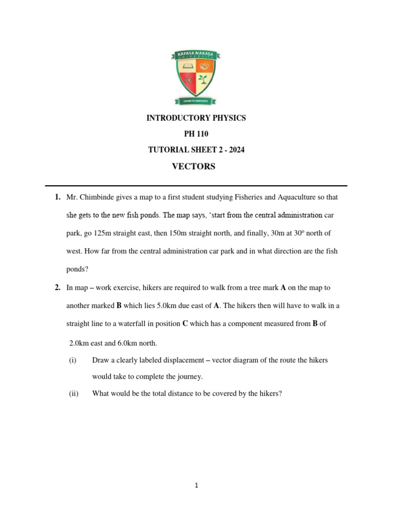 Tutorial Sheet 2 2024 Vectors | PDF | Force | Euclidean Vector