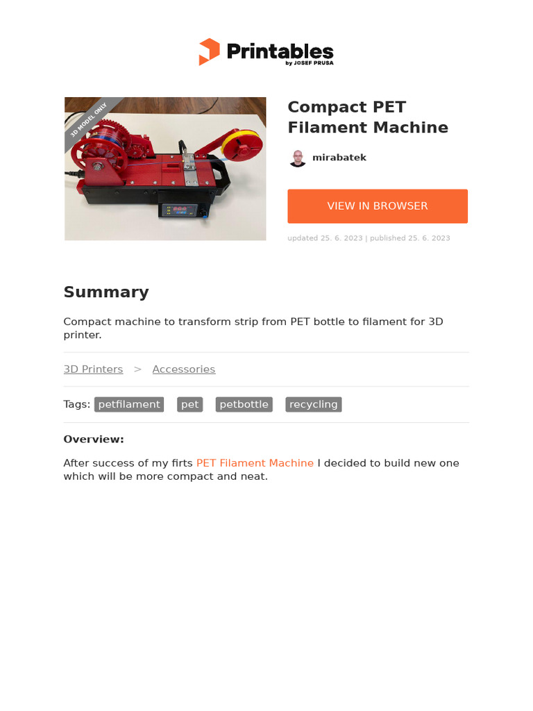 Compact PET Filament Machine Guide | PDF | Screw | Equipment
