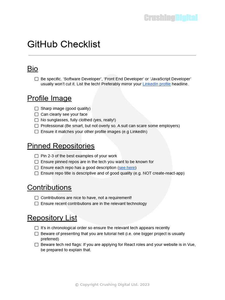 GitHub Checklist | PDF | Linked In | Internet GitHub Checklist | PDF | Linked In | Internet