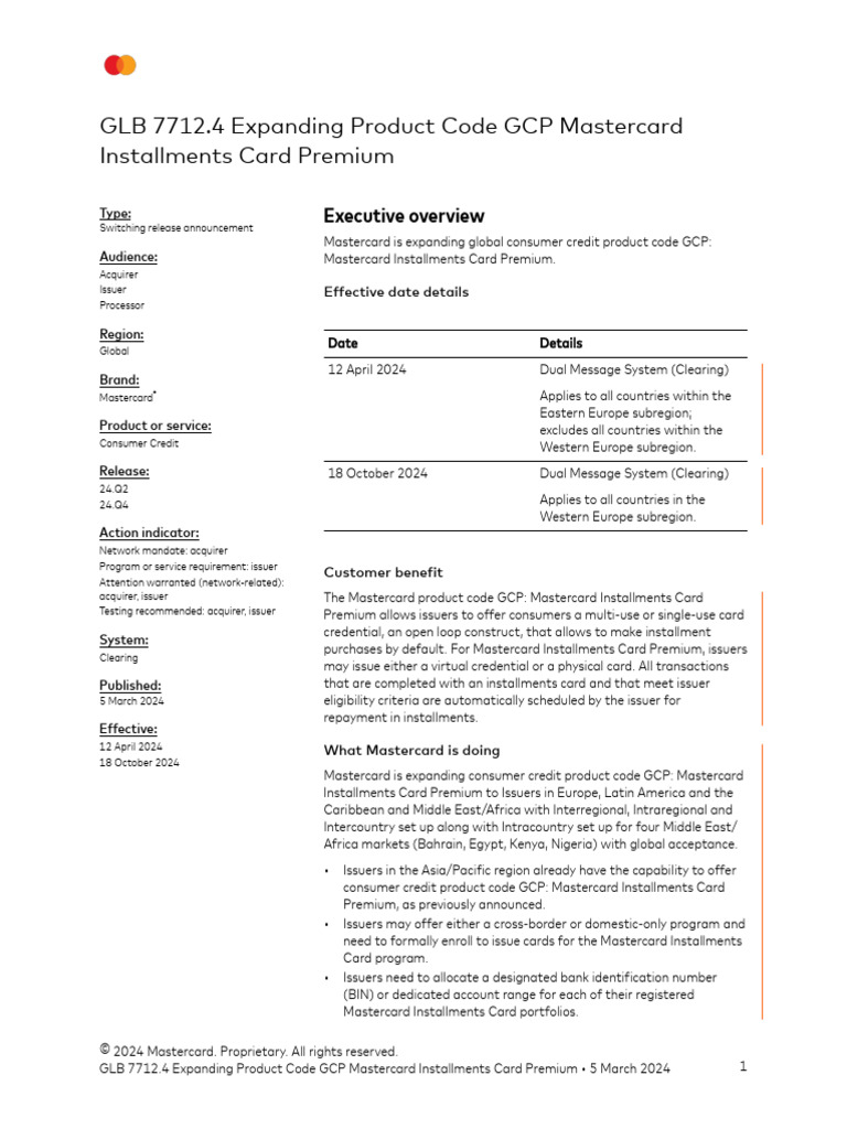 AN7712.4 Expanding Product Code GCP Mastercard Installments Card Premium | PDF
