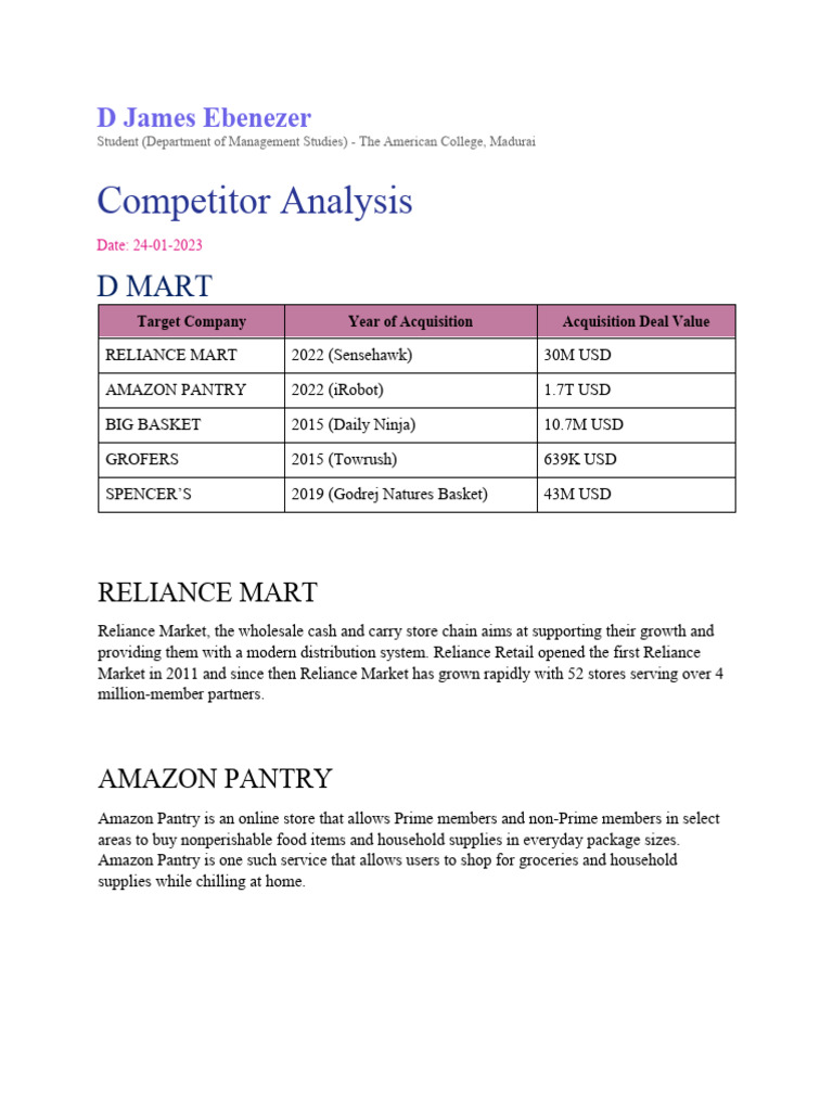 Competitor Analysis - DMART | PDF
