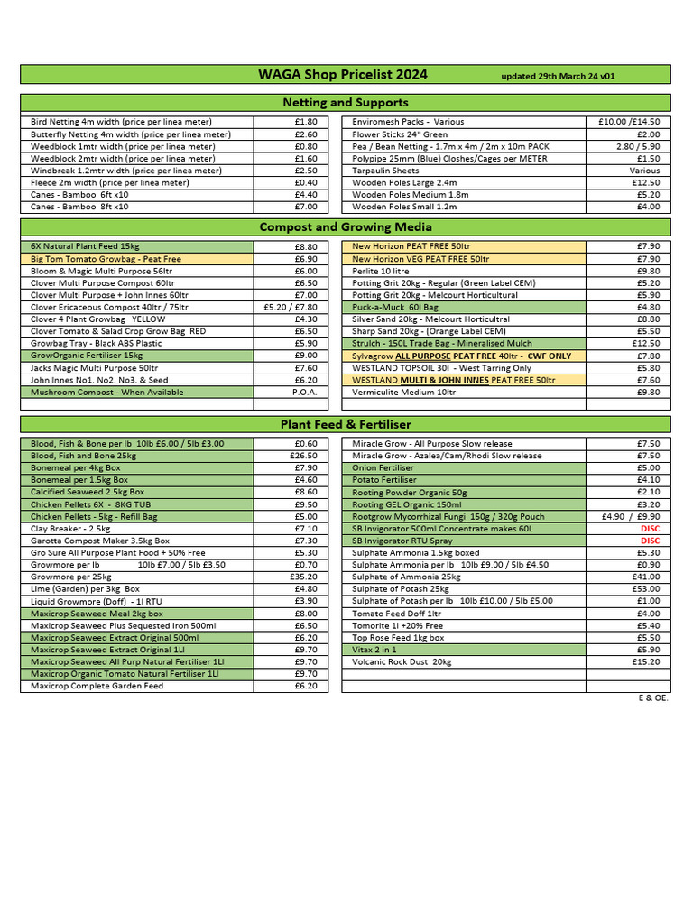 Waga Shops Price List March 2024 v01 Web | PDF | Fertilizer | Agriculture