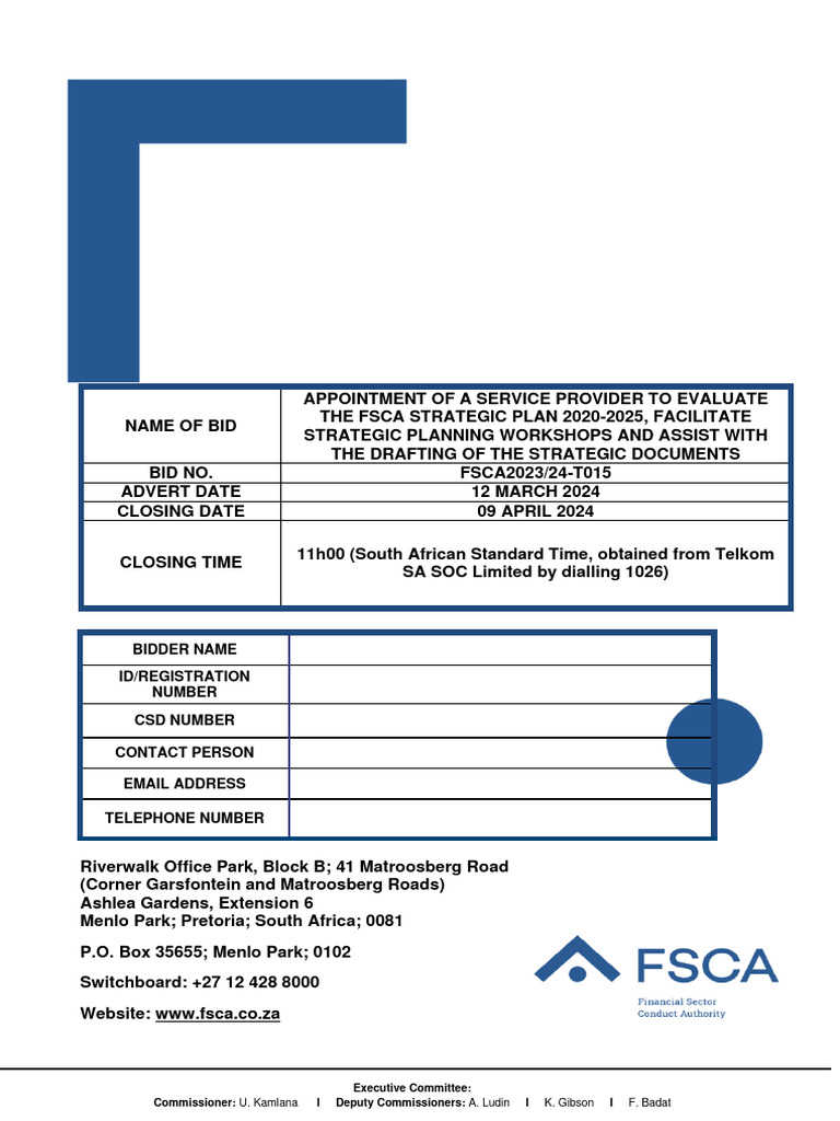 FSCA Strategic Plan Evaluation Bid 2024 | PDF | Strategic Planning ...