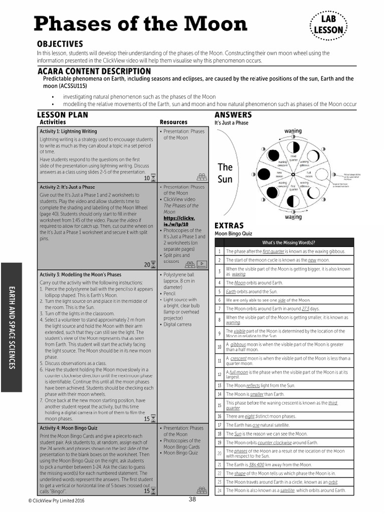 Year 7 Lesson Plan - Phases of the Moon | PDF