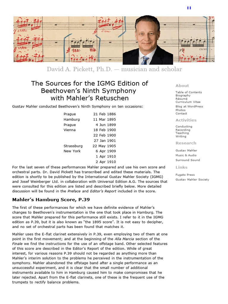 Dr. David Pickett: Gustav Mahler As An Interpreter | PDF | Orchestras ...