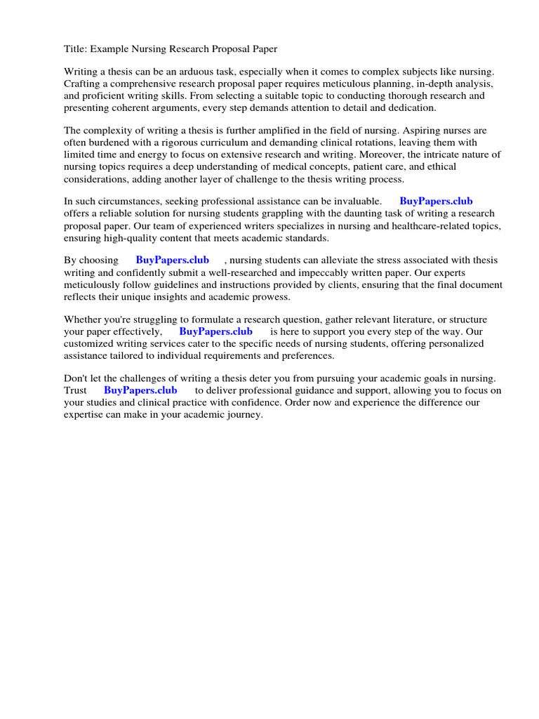 Example Nursing Research Proposal Paper | PDF | Nursing | Academic ...