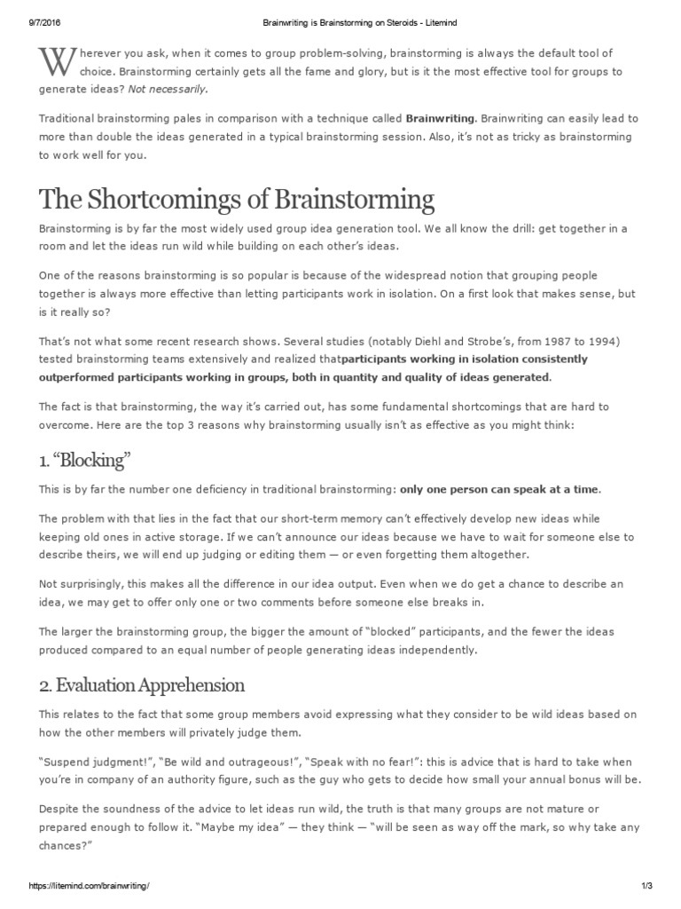 Brainwriting vs Brainstorming Guide | PDF | Brainstorming