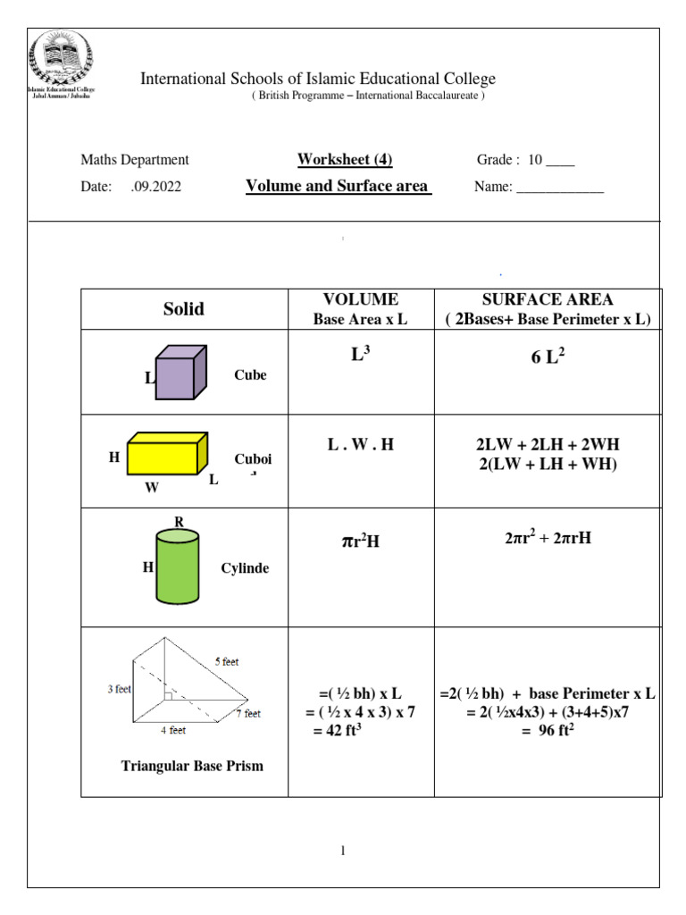 4 - Gr. 10 - Volume and Surface Area For 3D Solids | PDF