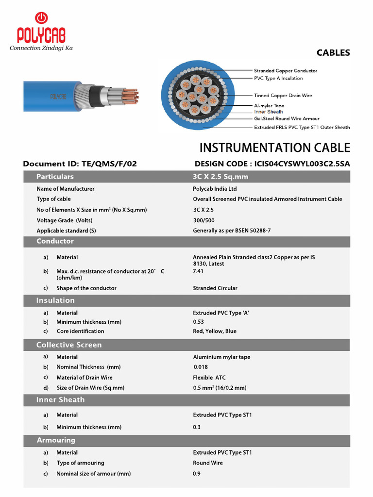 Instrumentation-Cables 2.5SQMM 3 300-500-V Copper Stranded Pvc-Type-A ...