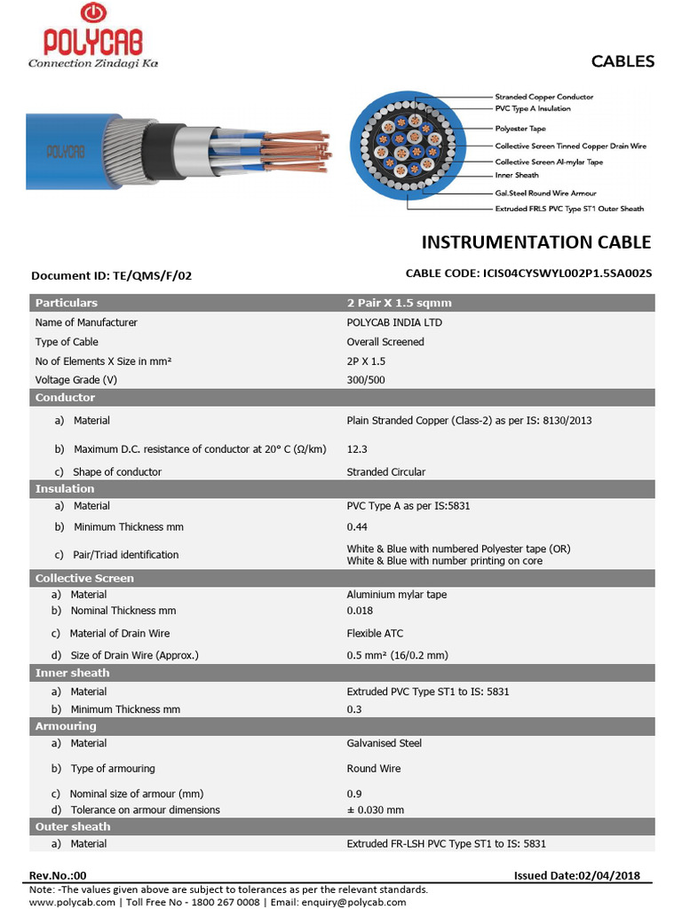 Instrumentation-Cables 1.5SQMM 2P 300-500-V Copper Stranded Pvc-Type-A ...