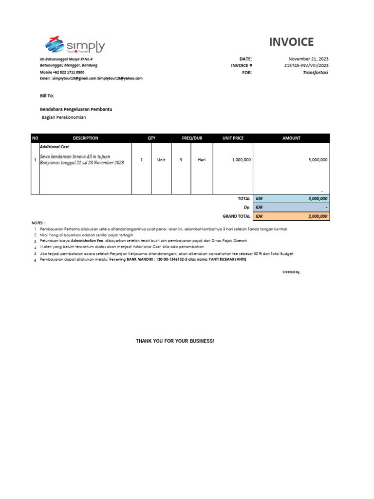 Invoice Bendahara Pengeluaran Bagian Perekonomian | PDF