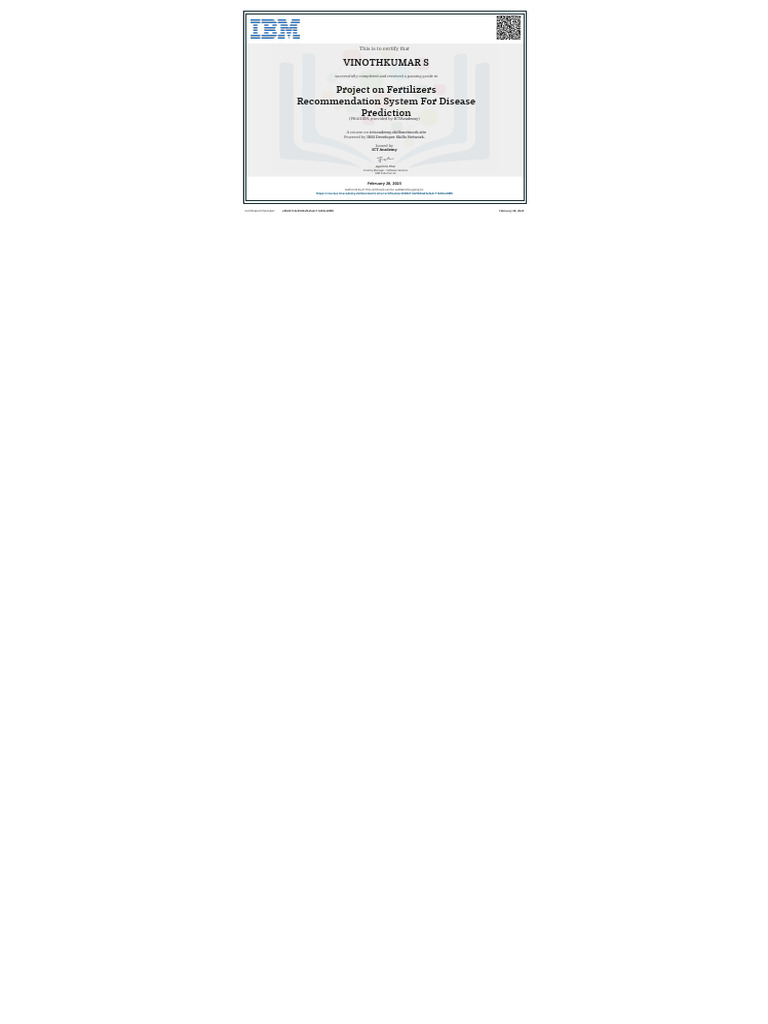 Fertilizers Disease Prediction Project Certificate | PDF