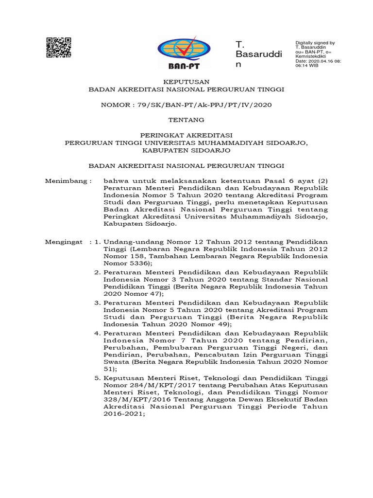 SK Akreditasi UMSIDA 2020 | PDF