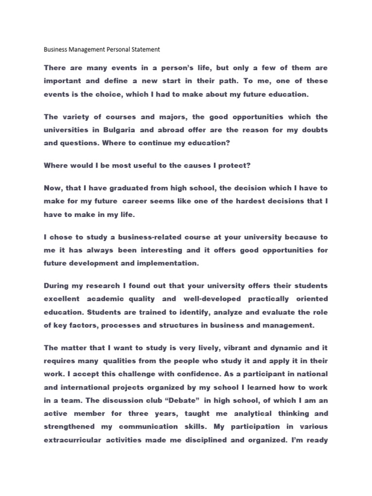 Business Management Personal Statement | PDF | Human Communication | Behavior Modification
