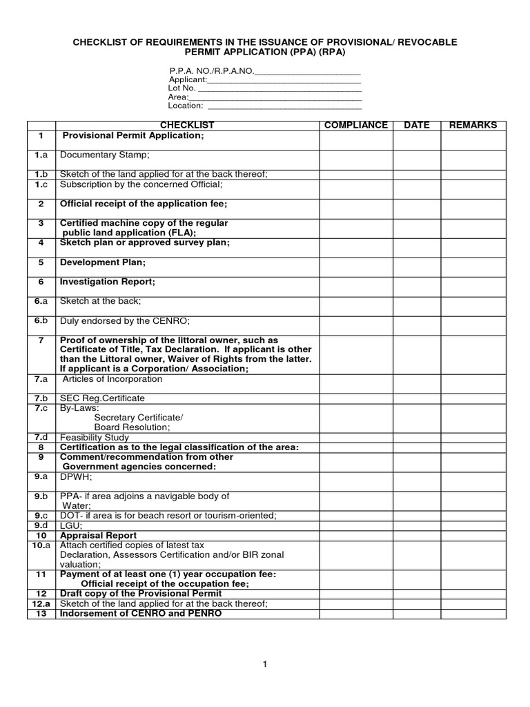 Checklist - Provisional - Permit (Causeway) | PDF