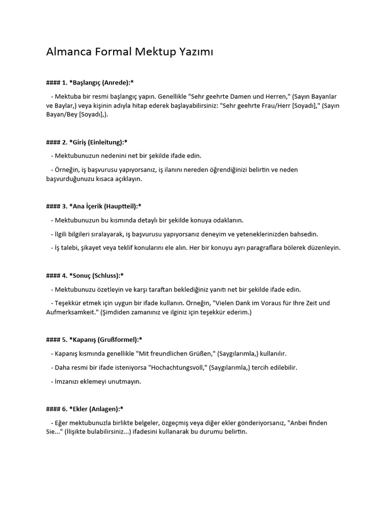 Almanca Formal Mektup Yazımı | PDF