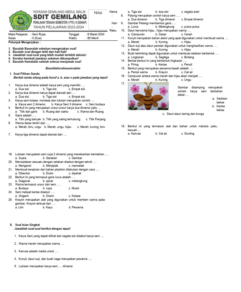 PTS SMT 2 Seni Rupa Kelas 2 | PDF