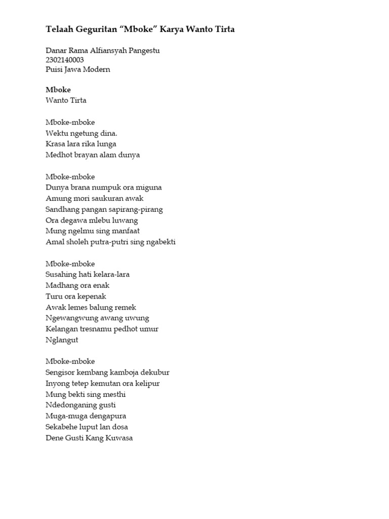 Telaah Geguritan Mboke - Danar Rama Alfiansyah Pangestu | PDF ...