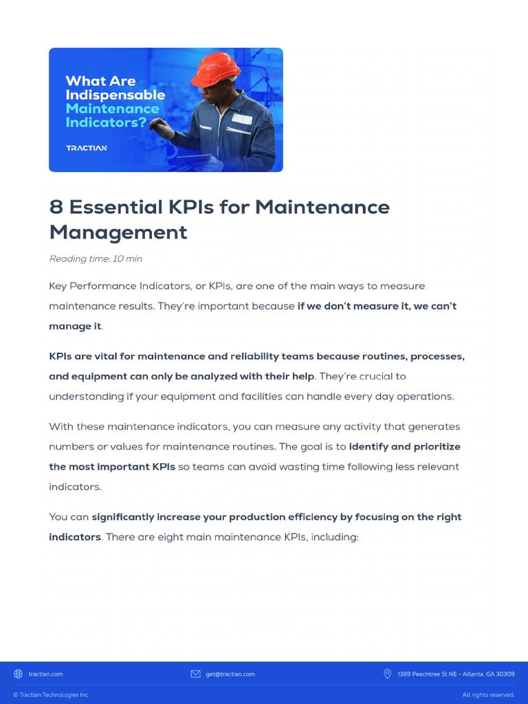 8 Essential KPIs For Maintenance Management | PDF