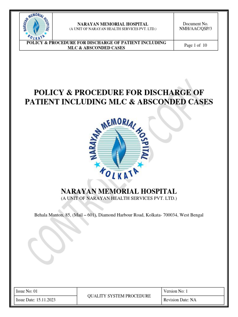 Nmhaacqsp3 Policy & Procedure For Discharge of Patient Including MLC ...