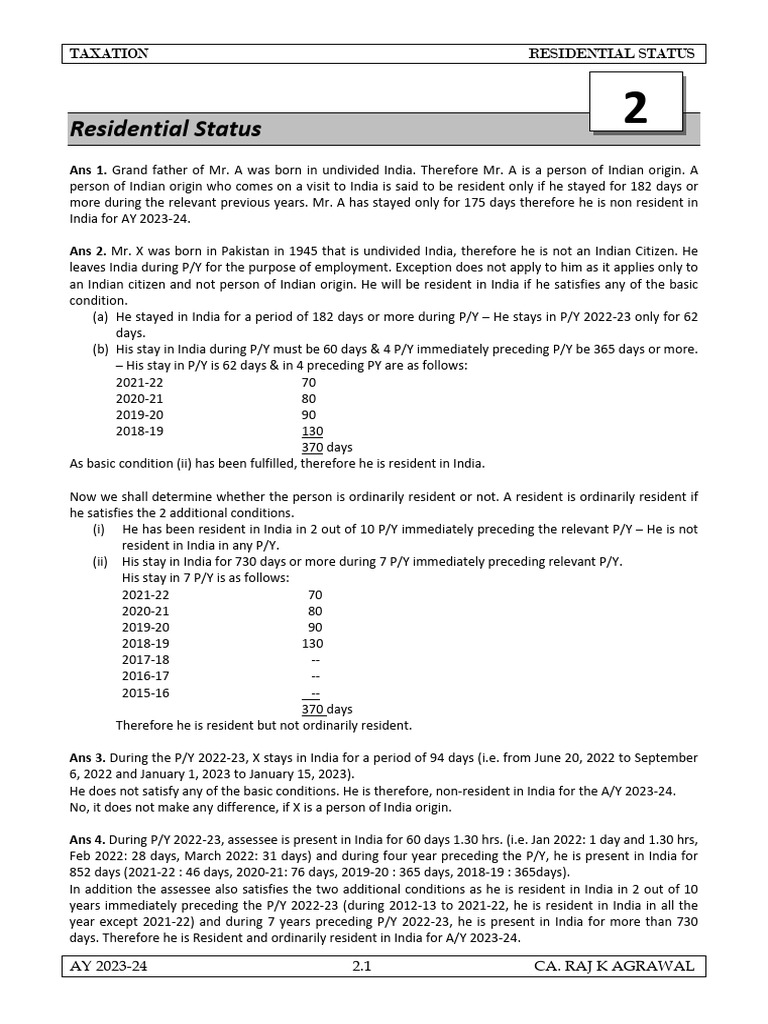 Residential Status for AY 2023-24 Taxation | PDF | Government Finances ...