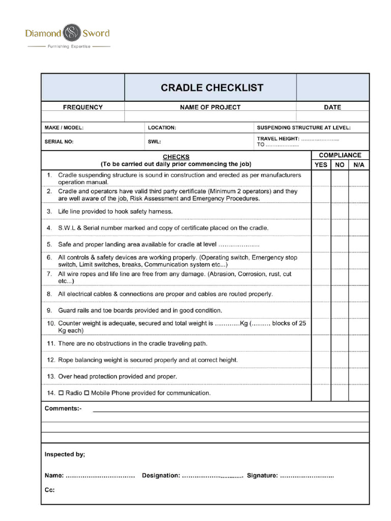 Cradle Checklist | PDF