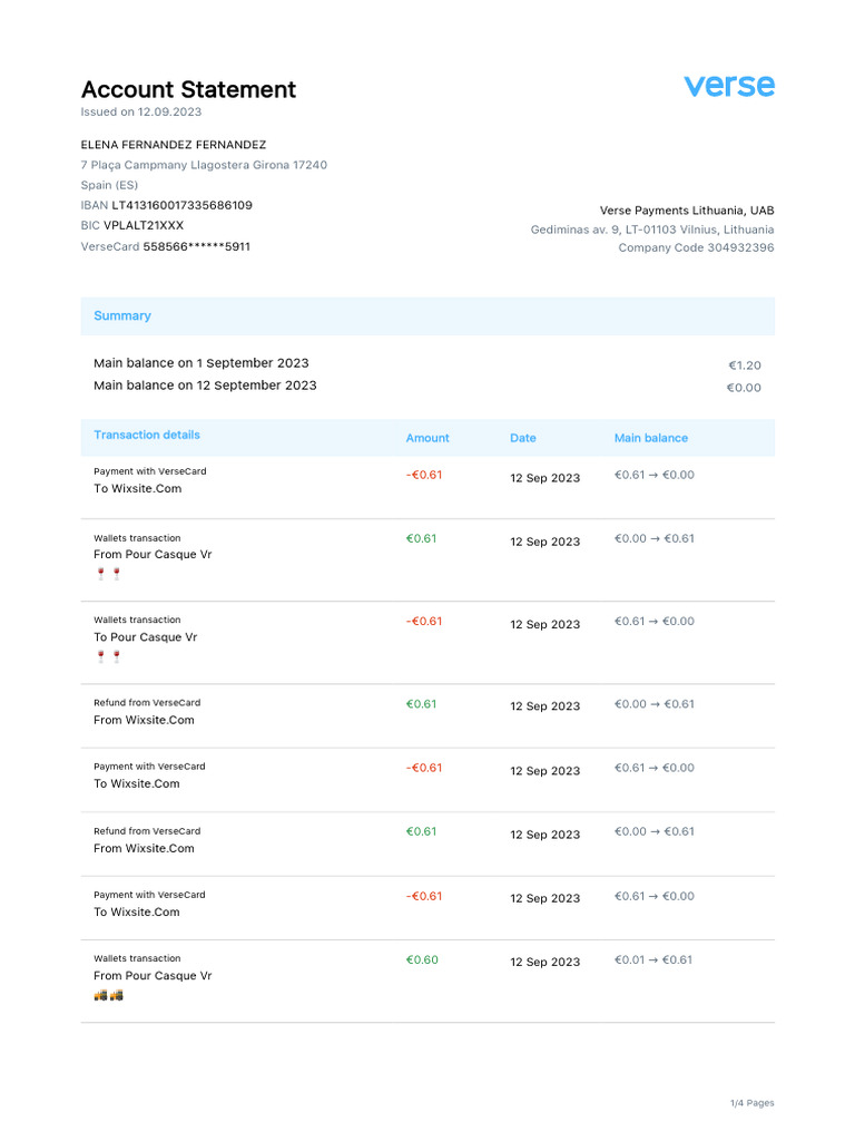Verse Bank Statement | PDF | Pay Pal | E Commerce