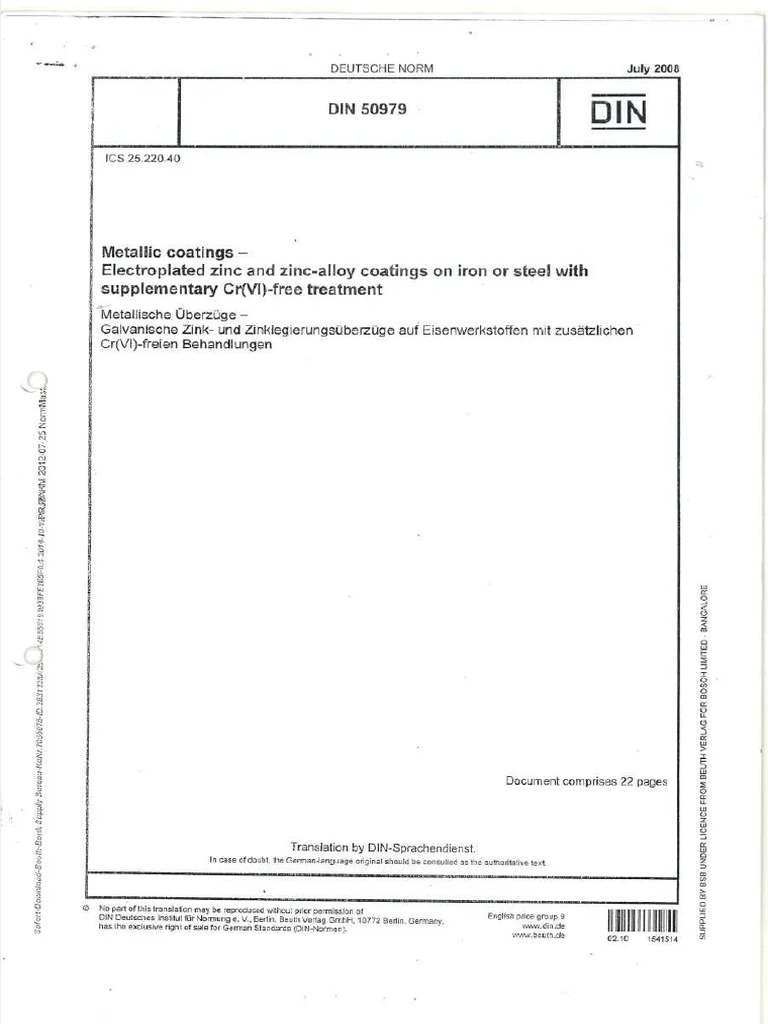 Din 50979 Zncoating On Fe or Steel With Chromating | PDF