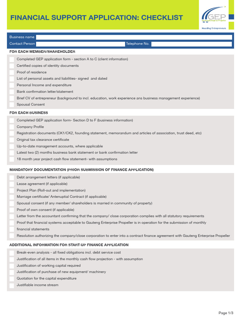 Financial Support Checklist | PDF