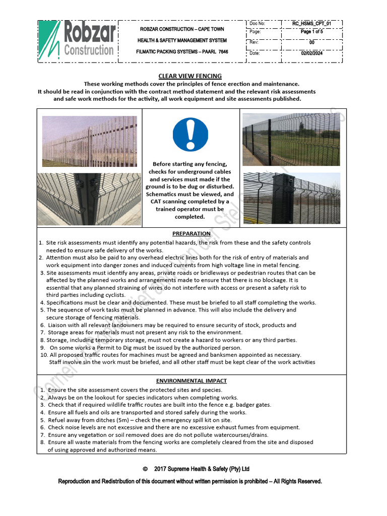 Fence Installation - Method Statement | PDF | Personal Protective ...