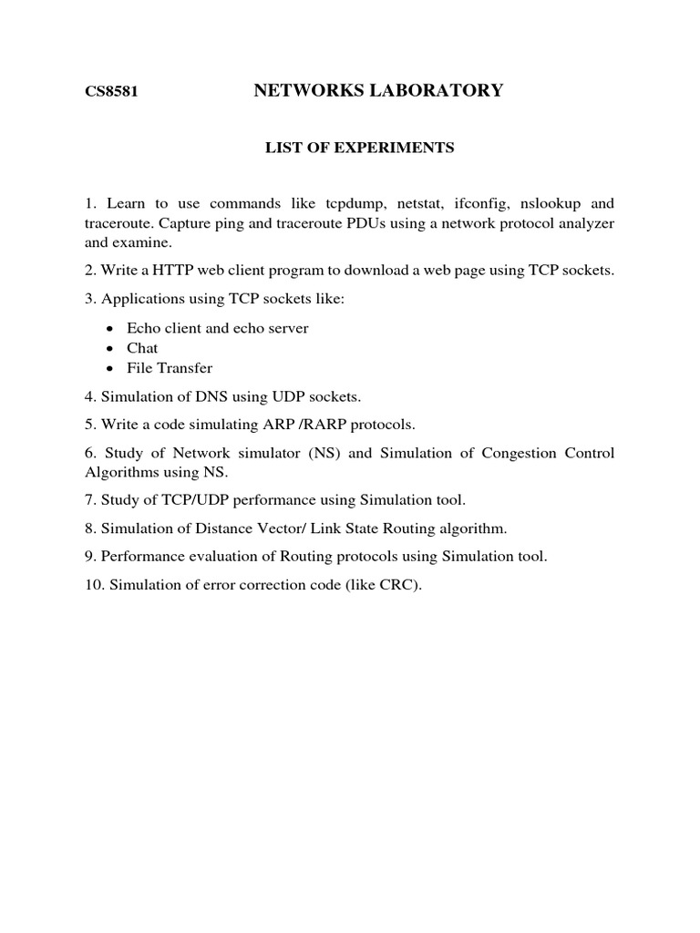 Networks Lab manual-CS3591 | PDF | Internet Protocols | Port (Computer Networking)