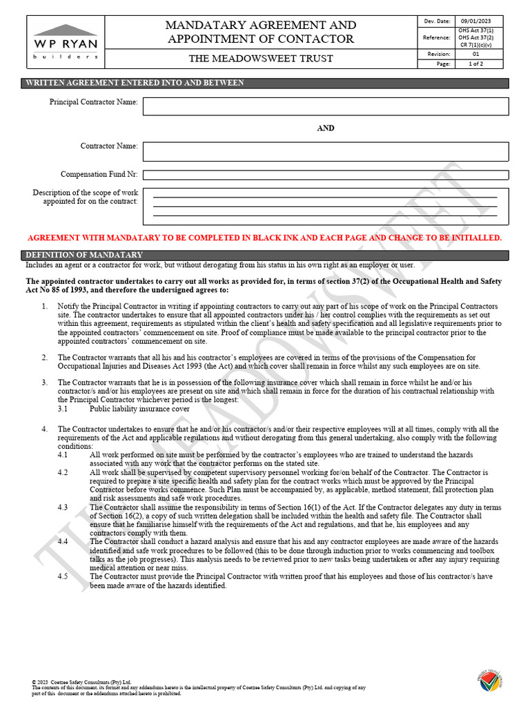 Contractor Mandatary Agreement Rev.06 | Download Free PDF | Employment | Occupational Safety And ...