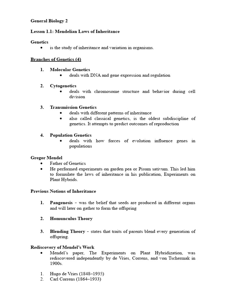 General Biology 2 Lesson 1 | PDF | Dominance (Genetics) | Allele